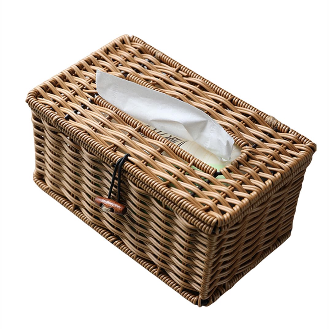 QUHUOYAO Tissue Box Cover Woven Tissue Holder Rectangular Tissue Holder Seagrass Tissue Box Holder Decorative Tissue Box Holder on Table and Barthroom (Brown)