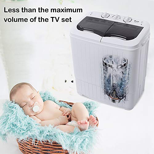 Imseigo Compact Portable Washing Machine,Mini Compact Twin Tub with Built-in Drain Pump Washer 14.3Lbs Semi-automatic Spain Spinner Portable Washer for Camping, Apartments, Dorms, College Rooms,Grey