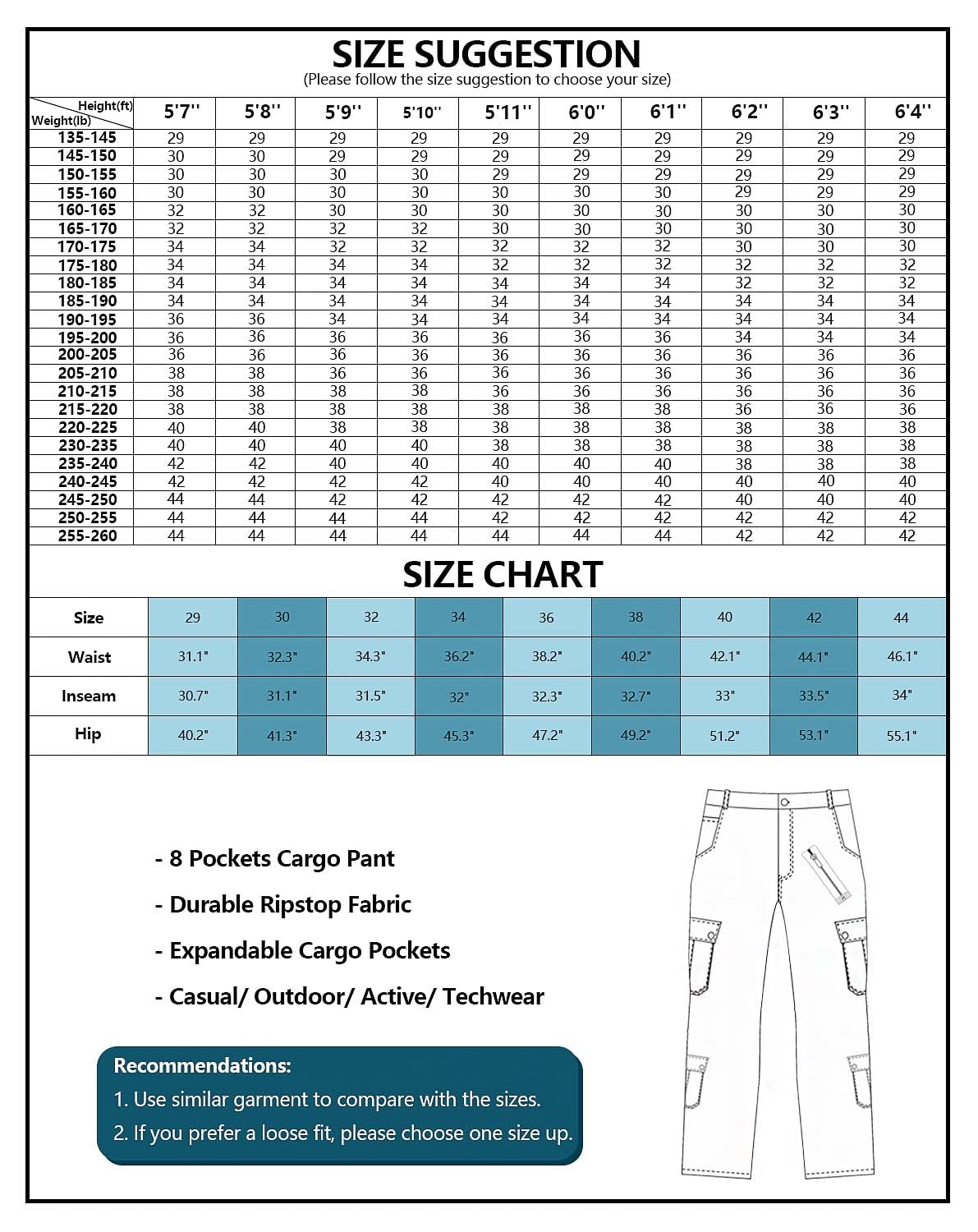 AKARMY Men's Casual Cargo Pants Military Army Camo Pants Combat Work Pants with 8 Pockets Royal Blue 42