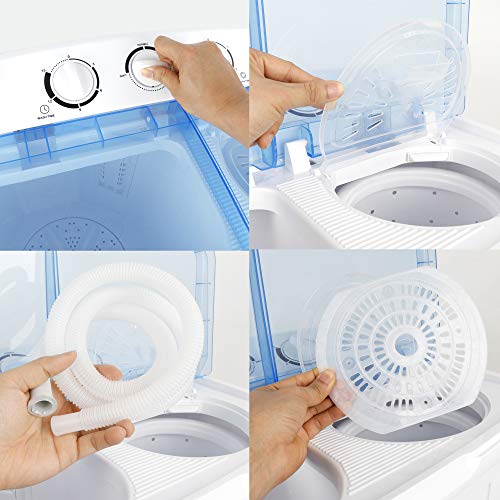 SUPER DEAL 2IN1 Portable Washing Machine 17.6lbs Mini Twin Tub Compact Laundry Washer Spinner Cycle Combo for Apartment, Camping, Dorms and RV, Timer Control, Gravity Drain and Inlet Water Hose