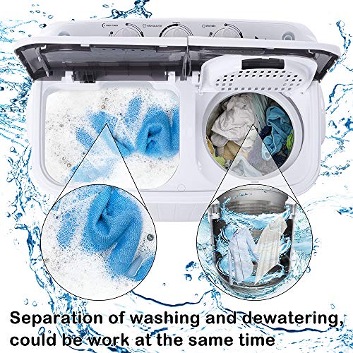 Imseigo Compact Portable Washing Machine,Mini Compact Twin Tub with Built-in Drain Pump Washer 14.3Lbs Semi-automatic Spain Spinner Portable Washer for Camping, Apartments, Dorms, College Rooms,Grey