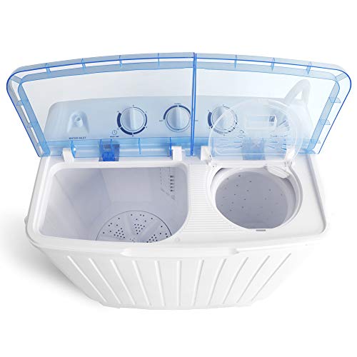 SUPER DEAL 2IN1 Portable Washing Machine 17.6lbs Mini Twin Tub Compact Laundry Washer Spinner Cycle Combo for Apartment, Camping, Dorms and RV, Timer Control, Gravity Drain and Inlet Water Hose