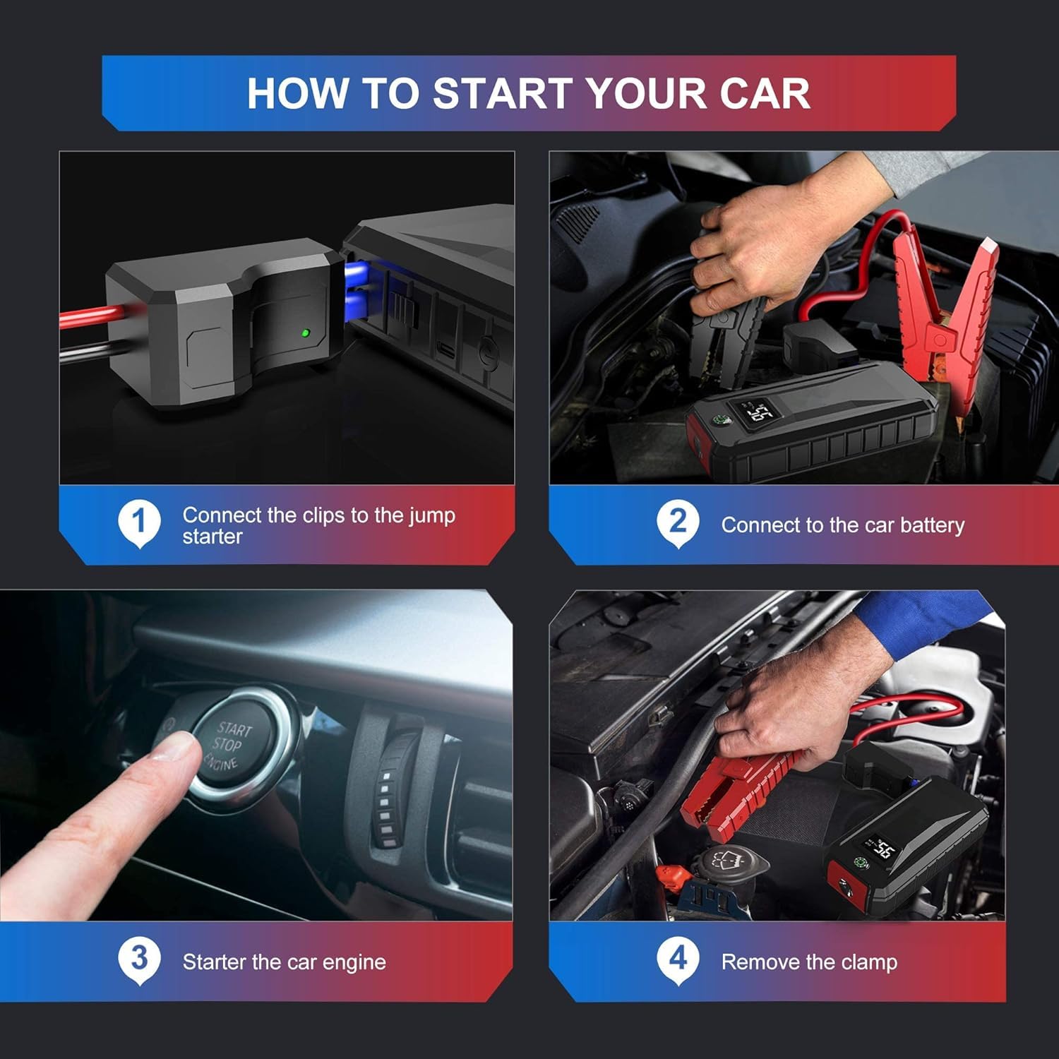 Portable Jumper Starter Clamps, 8AWG Automotive Emergency Jumper Cables for 12V Car Jump Starter