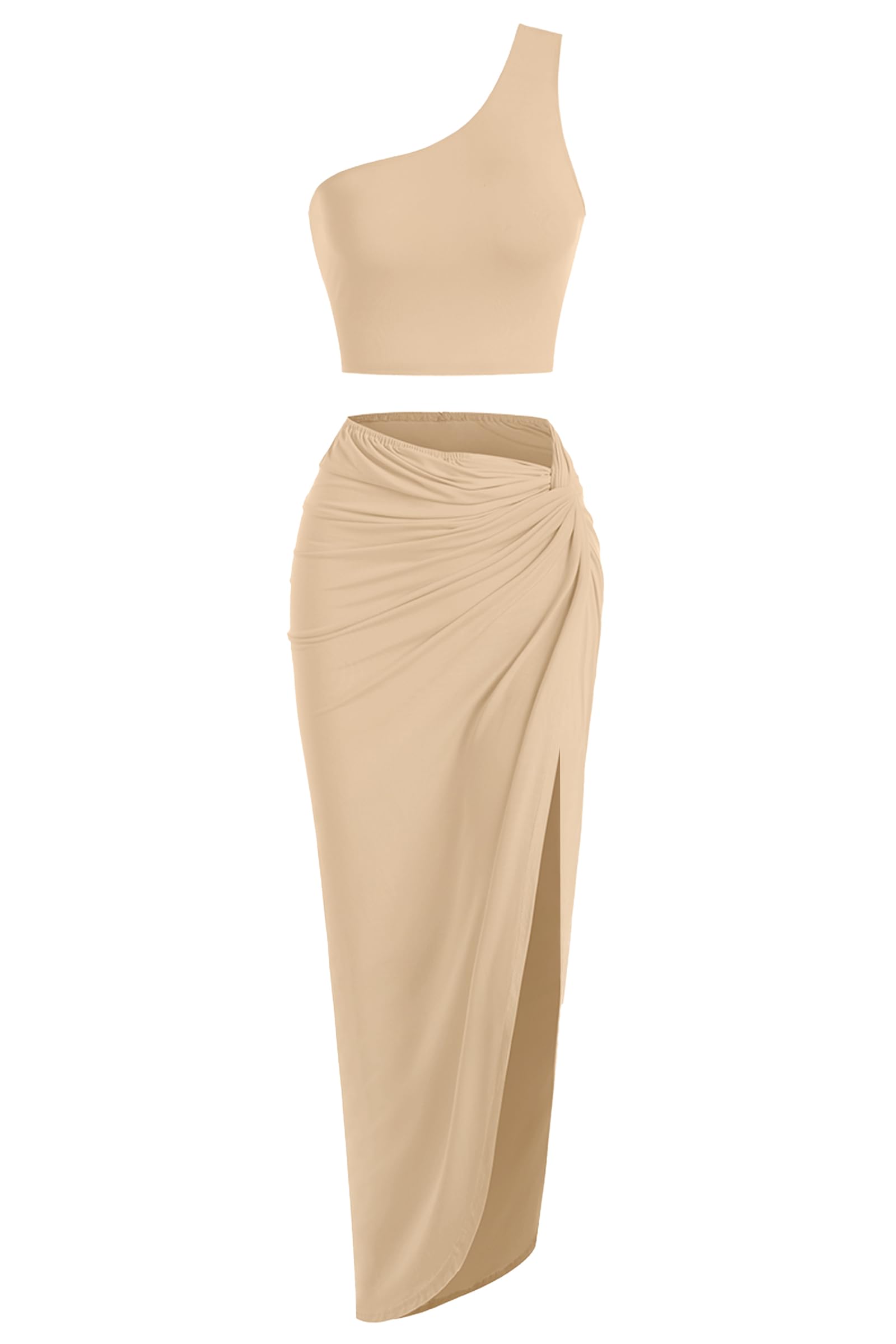 ZAFUL Women’s 2 Pieces Skirt with Crop Tank, High-Slit Twist Skirt Set Bodycon Dress for Party Club Nightout Cocktail (aa-Deep Coffee, Medium)