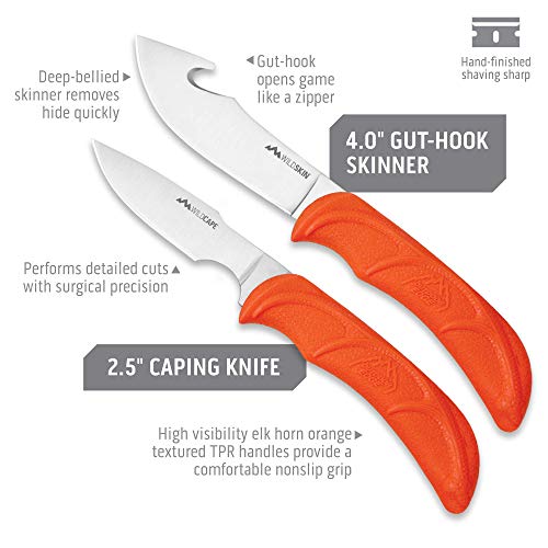 OUTDOOR EDGE WildGuide 4-Piece Hunting Knife Set & Field Dressing Kit | Featuring Razor-Sharp Caping Knife, Gut-Hook Skinning Knife, Bone Saw, in a Camo Nylon Belt Sheath | Butcher Knife Set for Deer