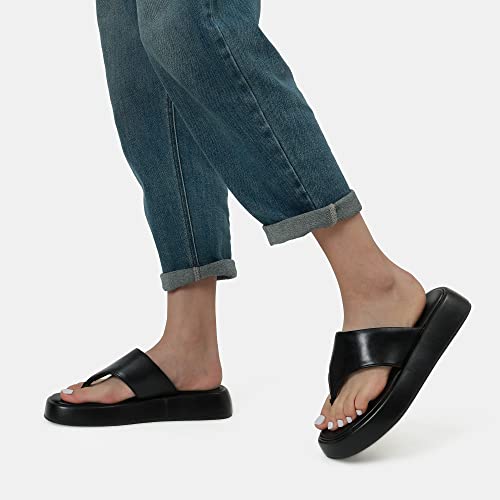 DREAM PAIRS Women Thong Platform Sandals Y2K Comfort Cute Slides Soft Flatform Flip Flop Sandals for Summer Beach SDPW2351W Black Size 10