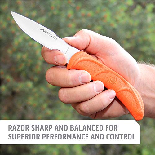 OUTDOOR EDGE WildGuide 4-Piece Hunting Knife Set & Field Dressing Kit | Featuring Razor-Sharp Caping Knife, Gut-Hook Skinning Knife, Bone Saw, in a Camo Nylon Belt Sheath | Butcher Knife Set for Deer