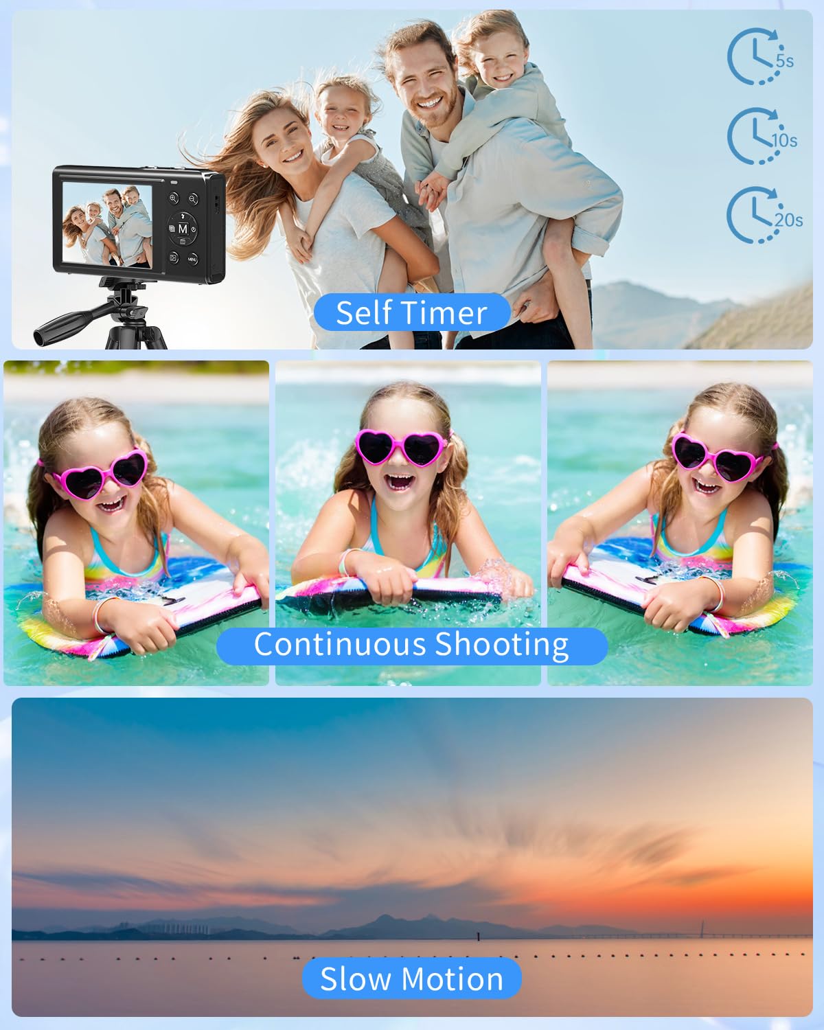 NIKICAM Digital Camera,4K 44MP Kids Digital Camera with 32GB SD Card Compact Point and Shoot Camera with 16X Digital Zoom 2.4 Inch Portable Small Camera for Kids Teens Adults-Black