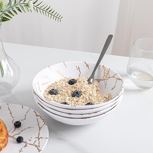 ZAROCRUS 12 pcs Melamine Dinnerware Sets, Marble White Plates and Bowls Set, Lightweight Kitchen Dinnerware Set for Indoor and Outdoor Use, BPA Free and Dishwasher Safes, Service for 4