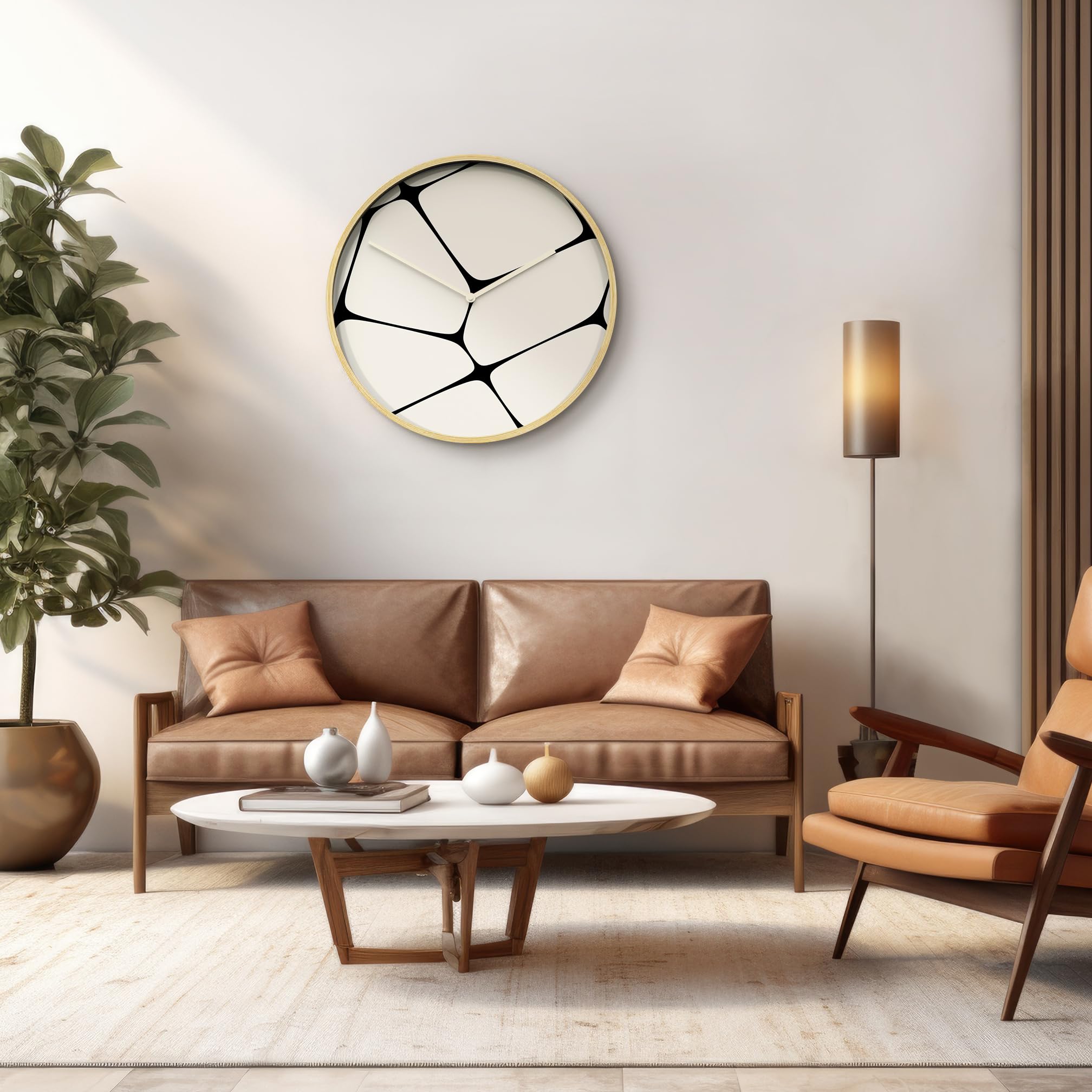 SIGNLEADER 24 Inches Round Wooden Wall Clock Silent Battery Operated, Home Decorative Large Wall Clock, Black & White Pebble Tile Clock Wall Art Decor for Living Room Kitchen Bedroom Office Classroom