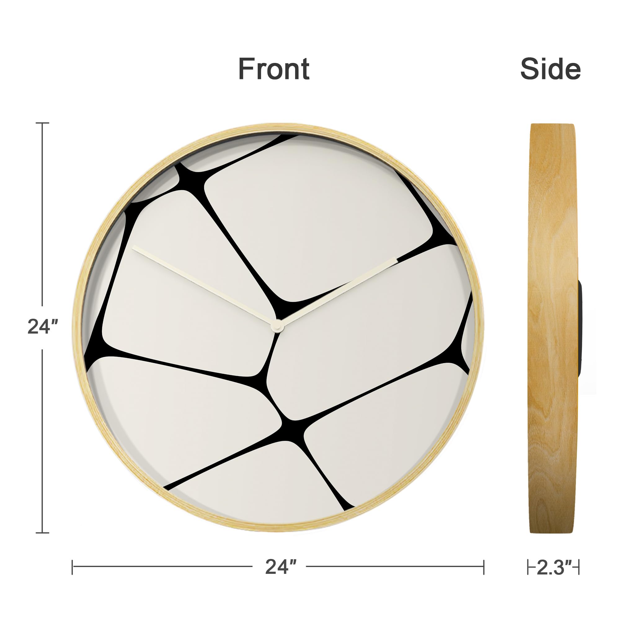 SIGNLEADER 24 Inches Round Wooden Wall Clock Silent Battery Operated, Home Decorative Large Wall Clock, Black & White Pebble Tile Clock Wall Art Decor for Living Room Kitchen Bedroom Office Classroom