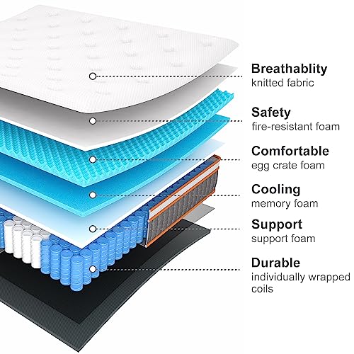 IYEE NATURE King Size Mattress, 10 Inch Innerspring Hybrid Mattress in a Box,Individually Pocket Coils for Motion Isolation,King Bed with Cooling Cover,King Mattress,Medium Firm,Orange