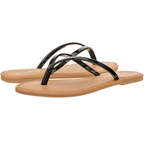 CLOVERLAY Women's Flip Flops Sandal Flat Beach Summer Sandals (8, Black)