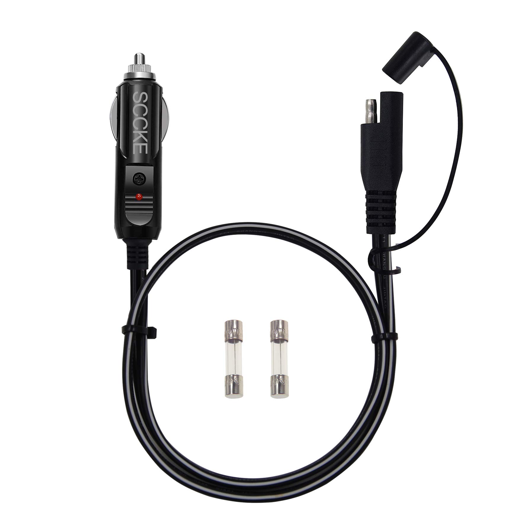 SCCKE 3FT 14WG 12V Cigarette Lighter Plug to SAE Quick Release Adapter Extension Charging Cable With 20A Fuse and LED Light