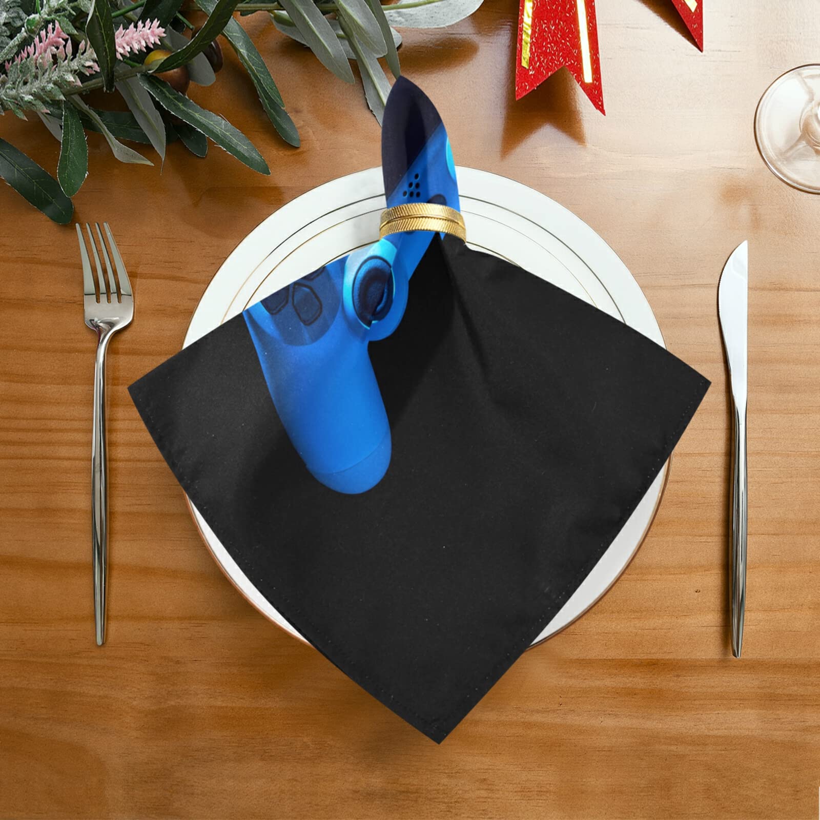 Oyihfvs Video Game Joystick Gamepad in Blue Neon Lights Isolated on Black Cloth Napkin Set of 1,Dinner Napkins Reusable Table Napkin Washable Polyester Fabric for Cocktail Party Holiday Wedding Home