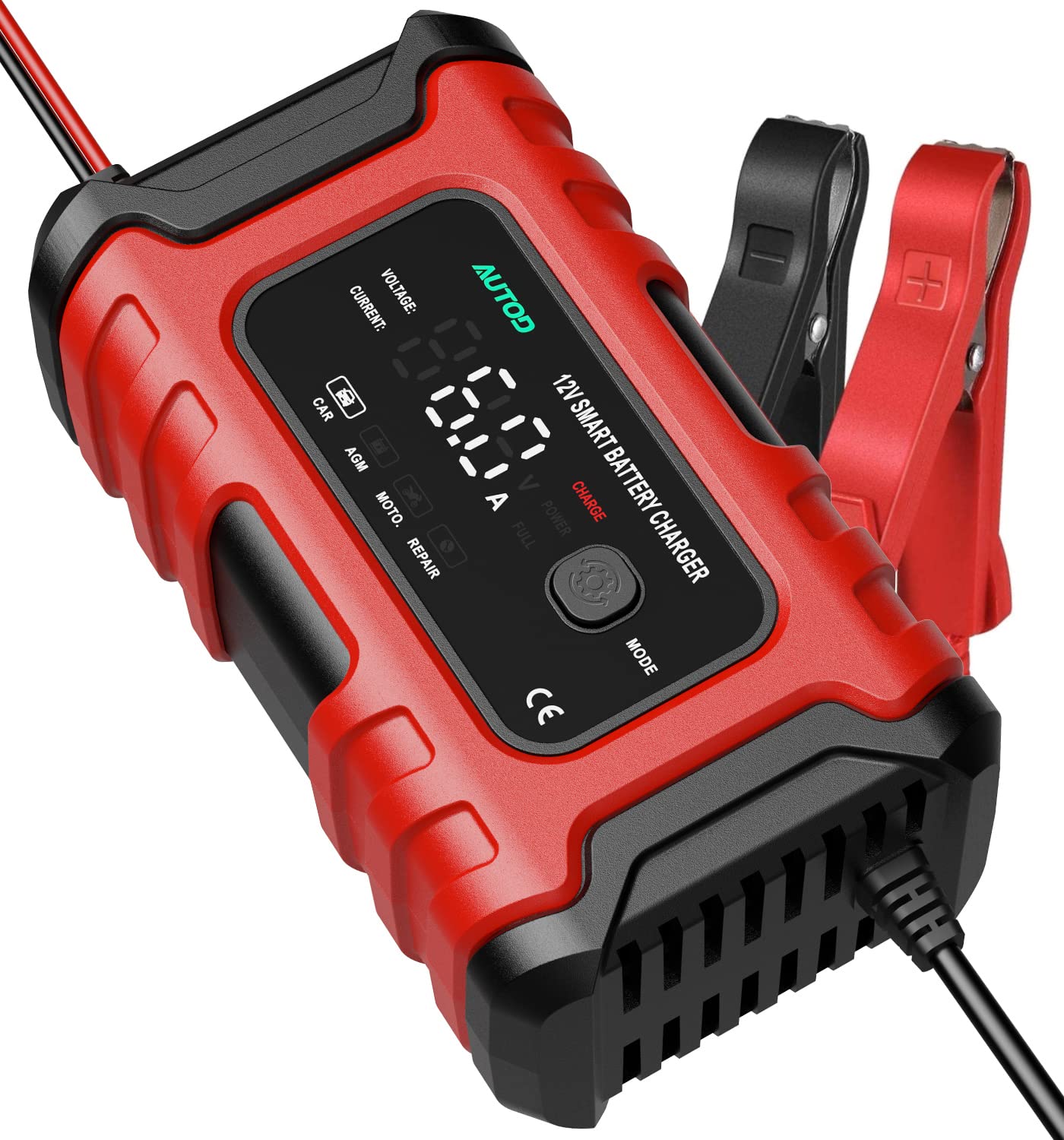 6-Amp Car Battery Charger, 12V Smart Automatic Battery Charger Maintainer Trickle Charger with Temperature Compensation for Car Truck Motorcycle Lawn Mower Boat Marine Lead Acid Batteries