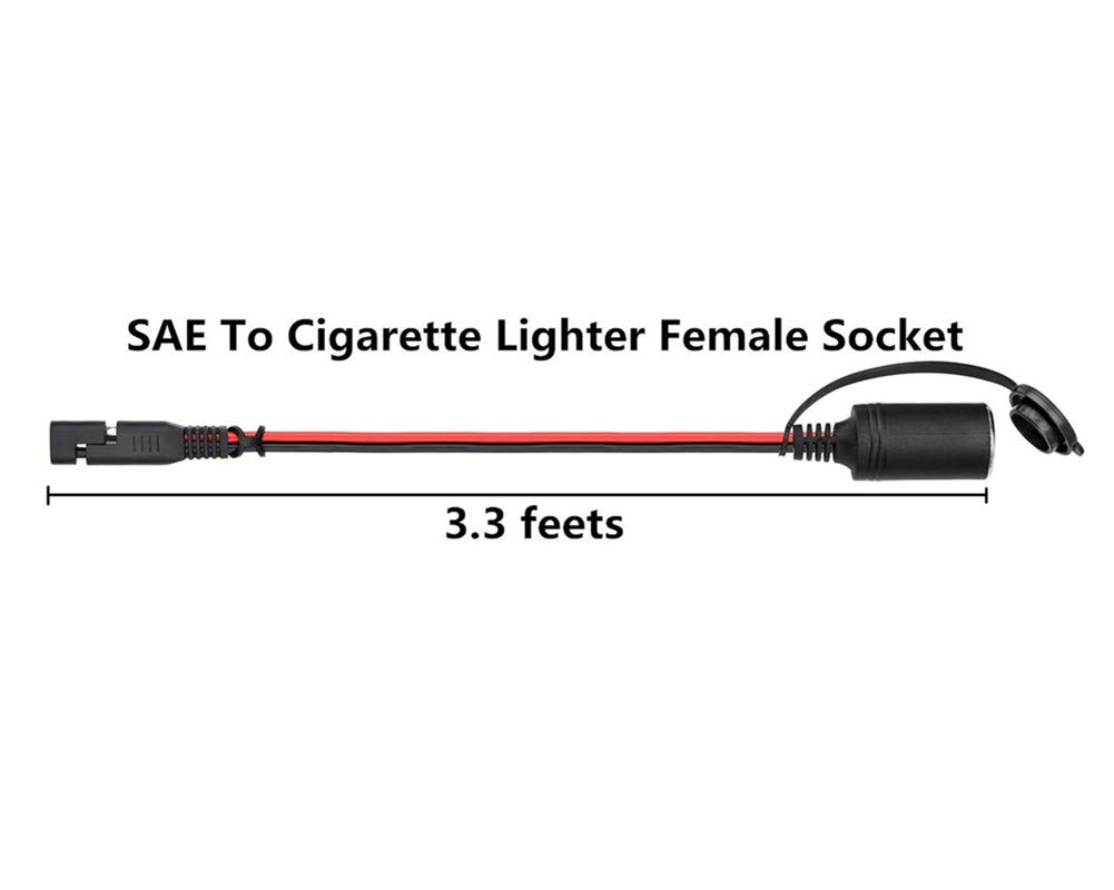 Car Cigarette Lighter Plug to SAE Quick Disconnect Adapter Extension Charging Cable 3.3 FT/16A Heavy Duty Power Supply CordCar Cigarette Lighter Plug (Female Socket)