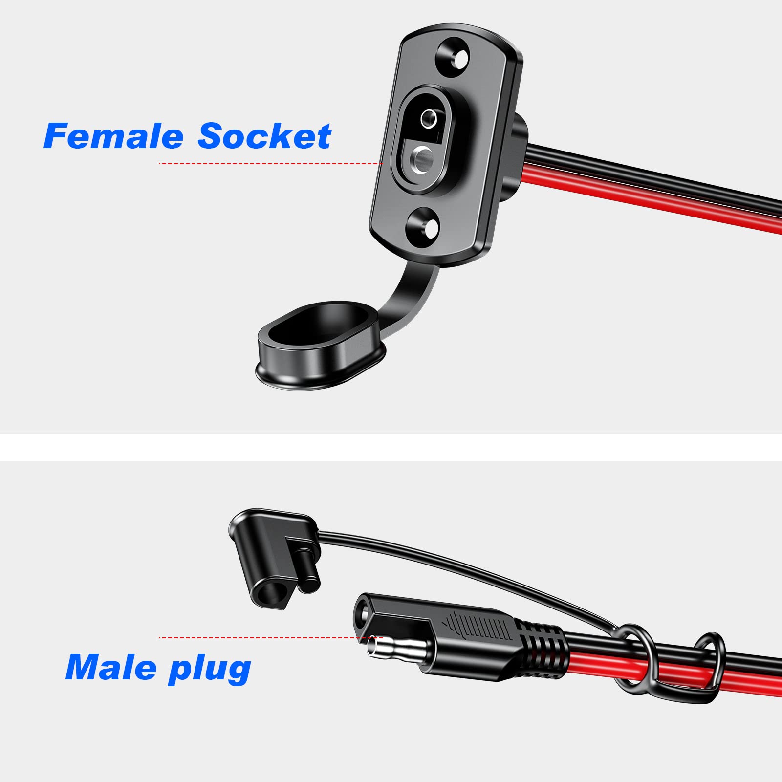 Kewig SAE Quick Connector Harness, SAE Adapter Male Plug to Female Socket Cable, 1FT 12AWG SAE Extension Cord [ 2 Pack ]