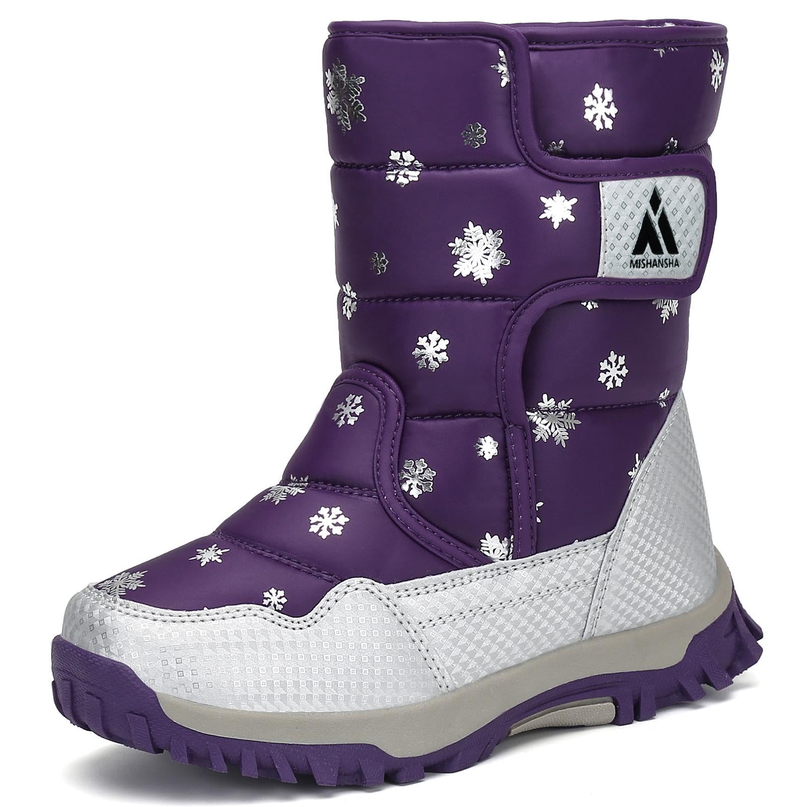Mishansha Little Boys Winter Boots for Girls Kids War Snow Boots Water Resistant Antislip Outdoor Cold Weather Shoes Purple 2 Little Kid