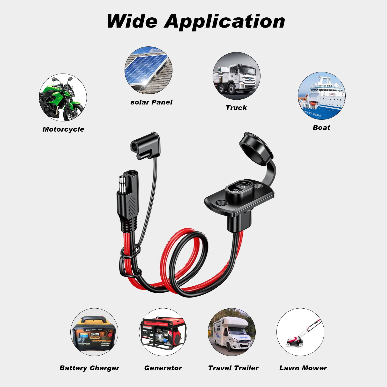 Kewig SAE Quick Connector Harness, SAE Adapter Male Plug to Female Socket Cable, 1FT 12AWG SAE Extension Cord [ 2 Pack ]