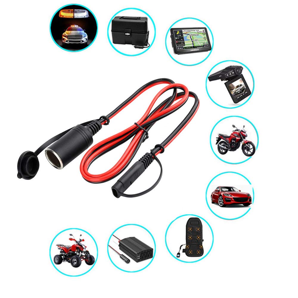 Car Cigarette Lighter Plug to SAE Quick Disconnect Adapter Extension Charging Cable 3.3 FT/16A Heavy Duty Power Supply CordCar Cigarette Lighter Plug (Female Socket)