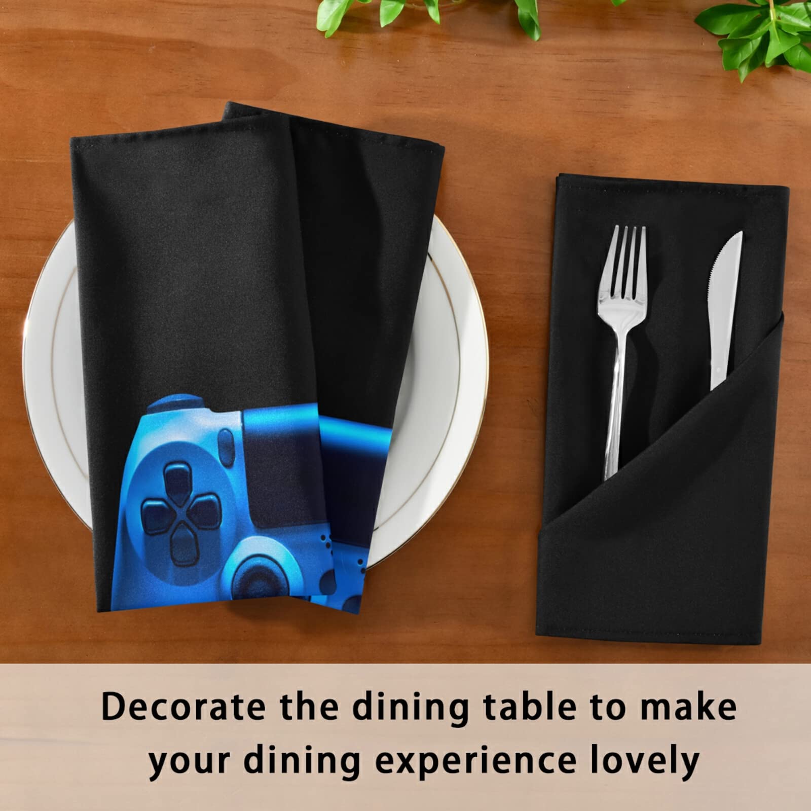 Oyihfvs Video Game Joystick Gamepad in Blue Neon Lights Isolated on Black Cloth Napkin Set of 1,Dinner Napkins Reusable Table Napkin Washable Polyester Fabric for Cocktail Party Holiday Wedding Home