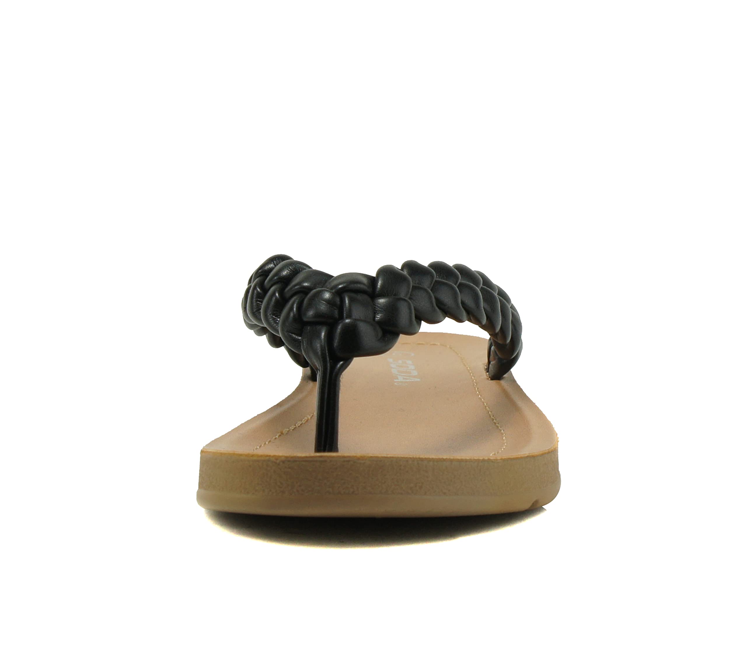 Soda STILL ~ Women Casual Comfort Braided Flip Flops Flat Fashion Thong Sandal (10, BLACK PU, numeric_10)