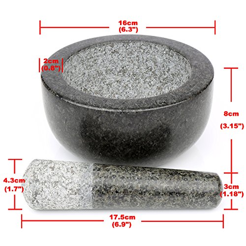 H&S Pestle and Mortar Set Large Premium Solid Granite Stone Black - 16cm(6.3") Diameter