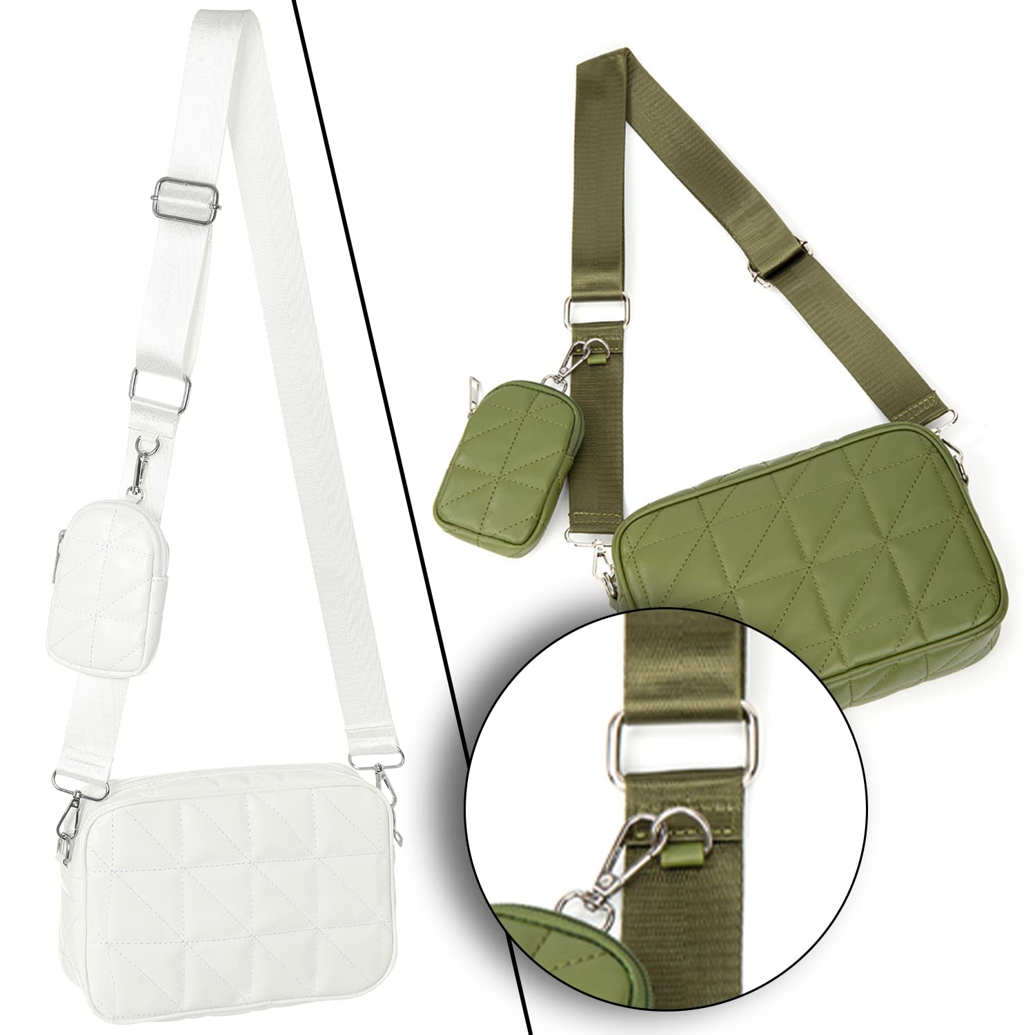 AOCINA Small Coin Purse Crossbody Bags with Coin Pouch for Women Soft Leather Quilted Hobo Purses 2 Size Bags(Olive Green)