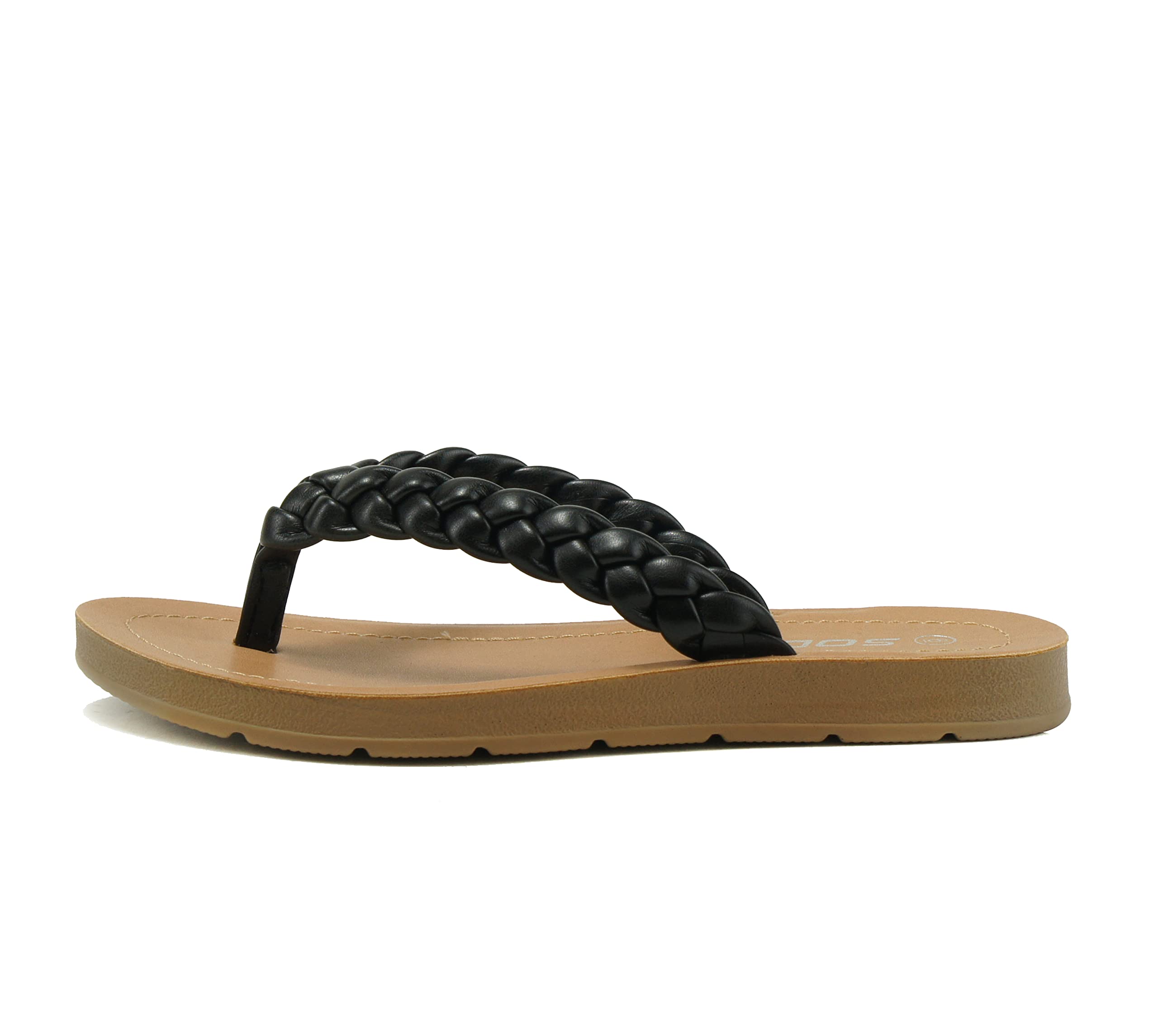 Soda STILL ~ Women Casual Comfort Braided Flip Flops Flat Fashion Thong Sandal (10, BLACK PU, numeric_10)
