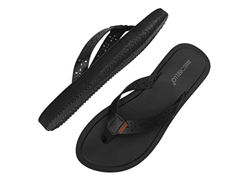 AX BOXING Flip Flops For Women Thong Sandals Faux Leather Slide Beach Pool Slipper Sandals(Aa Black,8)