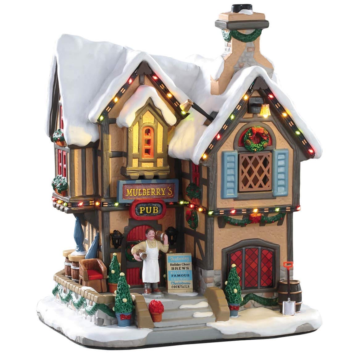 Lemax 95469 Mulberry's Pub, New 2019 Caddington Village Collection, Porcelain Decorated Miniature Lighted Building, X'mas Decor/Gift/Collectible, On/Off Switch, Adaptor Included, 8.07" x 6.50" x 5.71"