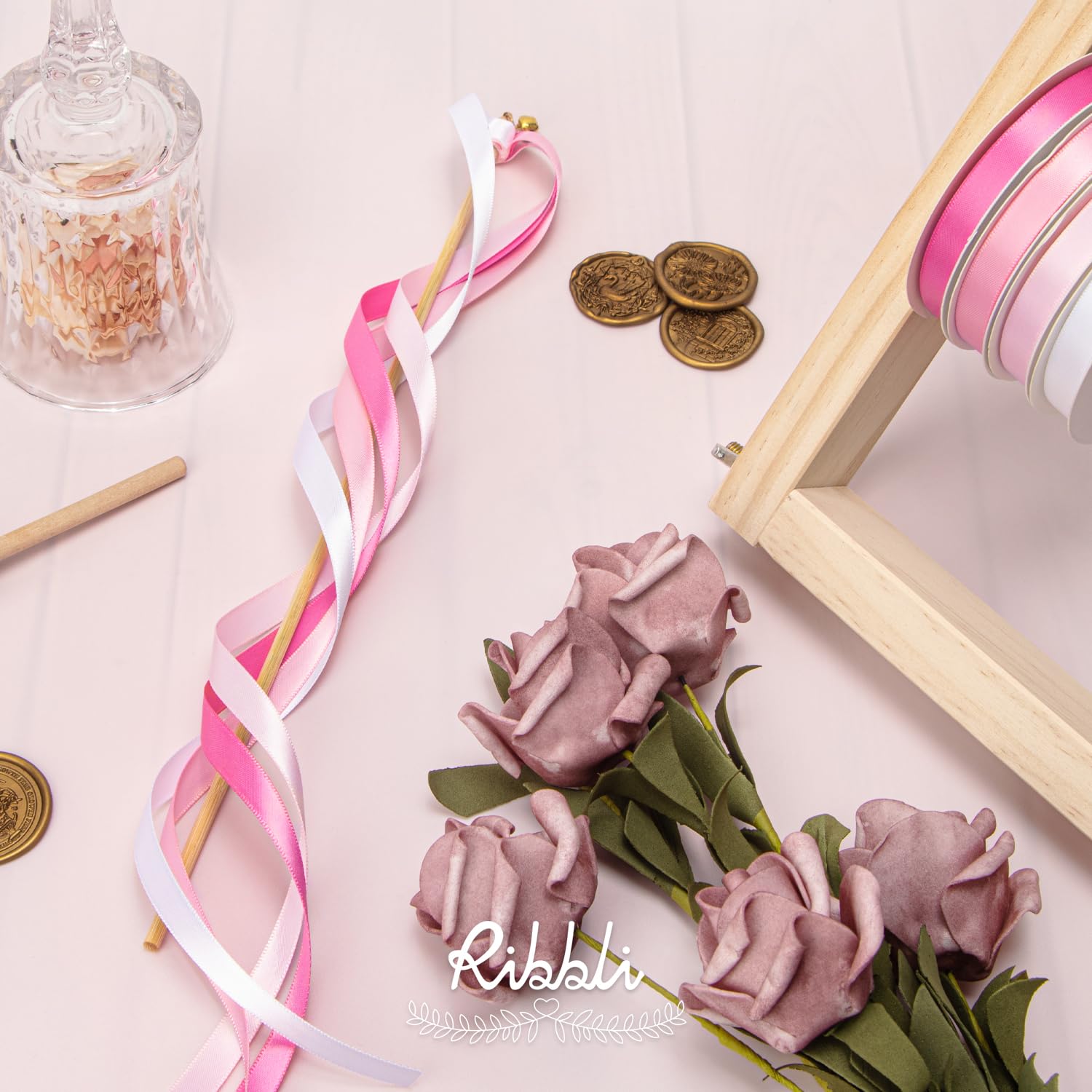 Ribbli Light Pink Satin Ribbon Double Faced Satin 3/8 Inch x Continuous 50 Yards-Light Pink Ribbon for Gift Wrapping Crafts Wedding Decoration Bows Bouquet Floral Arrangement