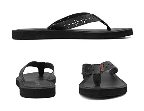 AX BOXING Flip Flops For Women Thong Sandals Faux Leather Slide Beach Pool Slipper Sandals(Aa Black,8)