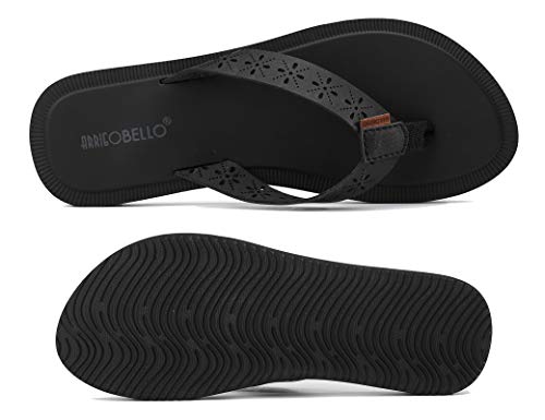 AX BOXING Flip Flops For Women Thong Sandals Faux Leather Slide Beach Pool Slipper Sandals(Aa Black,8)