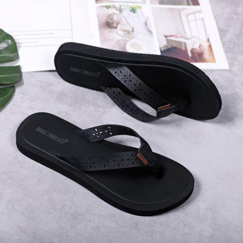 AX BOXING Flip Flops For Women Thong Sandals Faux Leather Slide Beach Pool Slipper Sandals(Aa Black,8)