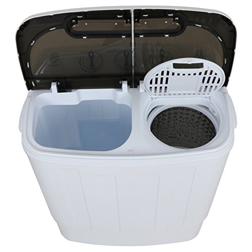 JupiterForce Portable Compact Mini Twin Tub Washing Machine Portable Laundry Machine 13lbs Capacity w/Washer and Spinner Cycle Combo, Built-in Gravity Drain for Apartments, Dorms, Bathroom, Laundry and More
