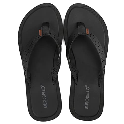 AX BOXING Flip Flops For Women Thong Sandals Faux Leather Slide Beach Pool Slipper Sandals(Aa Black,8)