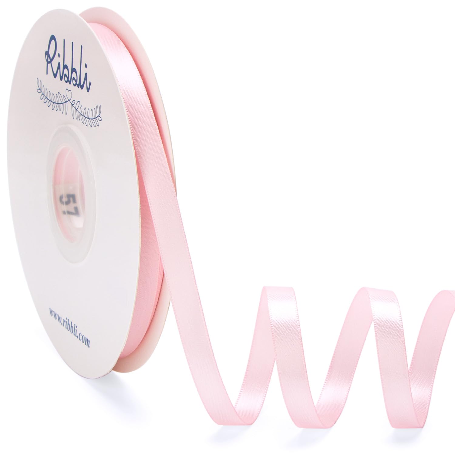 Ribbli Light Pink Satin Ribbon Double Faced Satin 3/8 Inch x Continuous 50 Yards-Light Pink Ribbon for Gift Wrapping Crafts Wedding Decoration Bows Bouquet Floral Arrangement