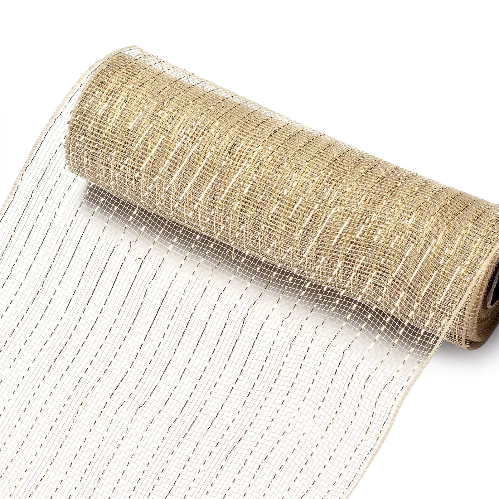 YAMA Deco Mesh Ribbon with Metallic Foil, 10 inch x 30 feet, for Christmas, Wreath, DIY Crafts and Home Decoration, Tan