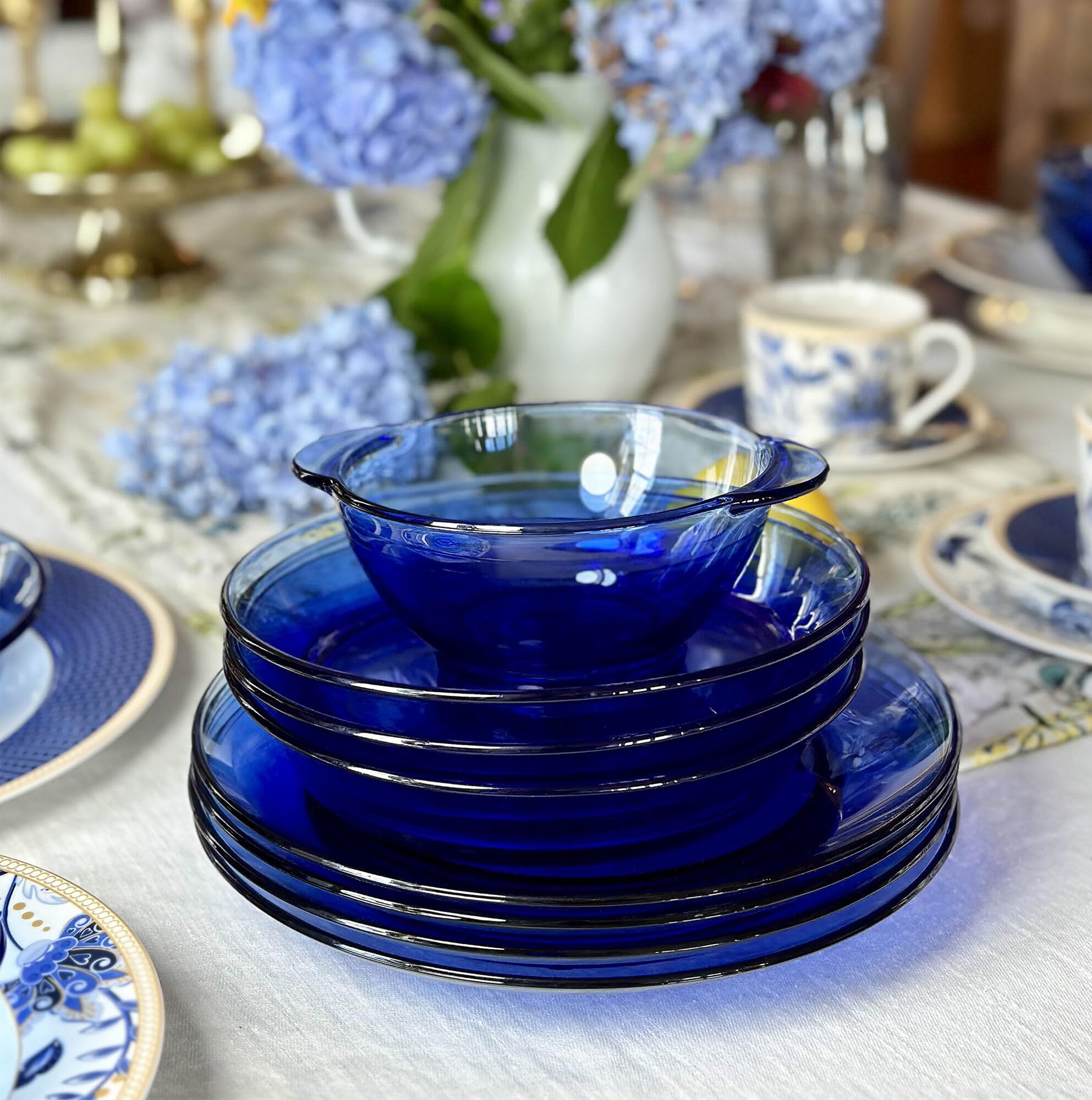 STPGoods Glass Dinner Plates - Set of 4, Blue Cobalt Transparent Glass Eating Plates, Circular Glass Dinnerware for Salad, Bread, Dinner (7.8-Inch Salad Plate Set, Set of 4)