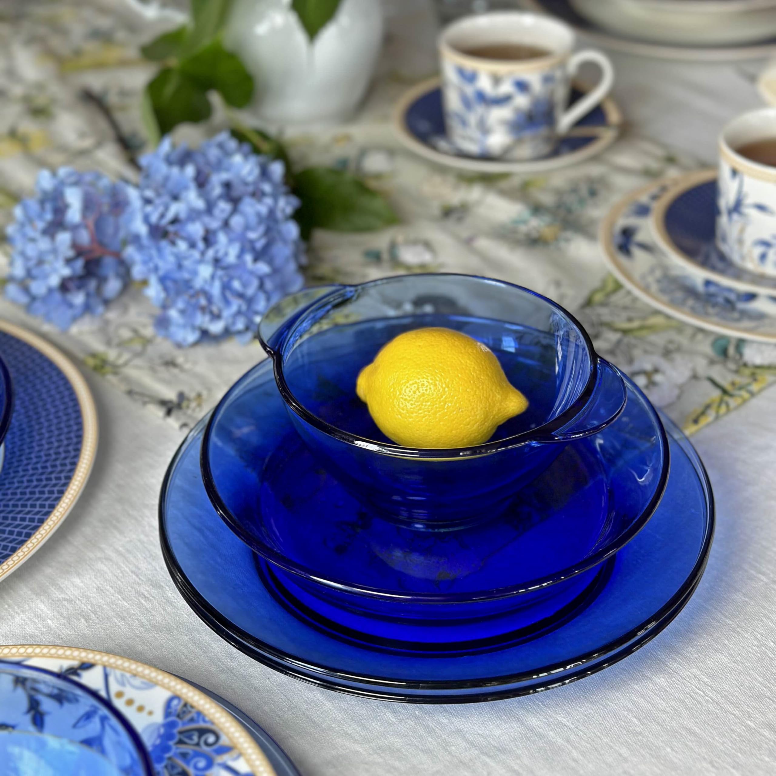 STPGoods Glass Dinner Plates - Set of 4, Blue Cobalt Transparent Glass Eating Plates, Circular Glass Dinnerware for Salad, Bread, Dinner (7.8-Inch Salad Plate Set, Set of 4)