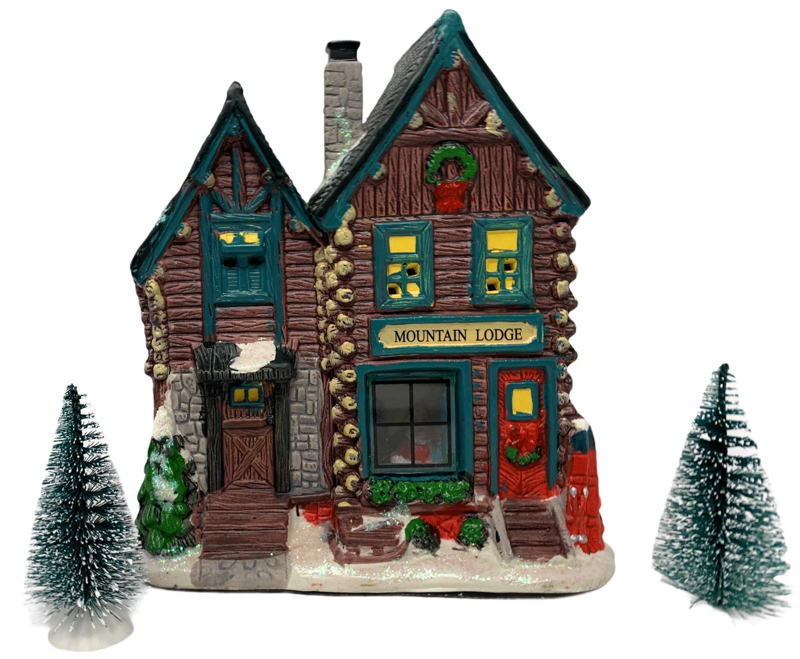 Nt Home Porcelain Christmas Holiday Village Lighted Mountain Lodge