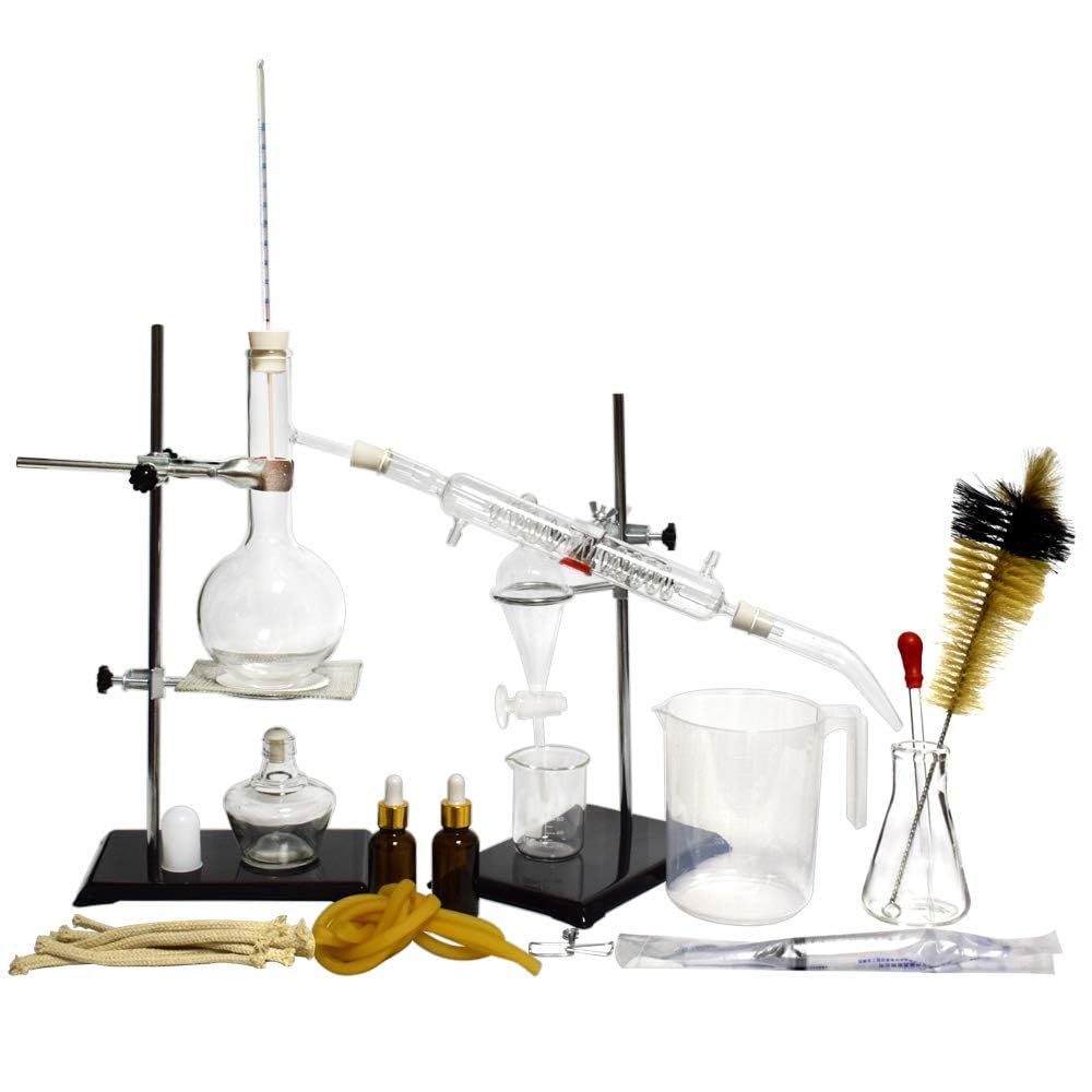 Home Distiller Distilling to Making Your Own Essential Oil, Moonshine, Alcohol Distiller Chemistry Lab Glassware Kit,Glass Distilling,Distillation Apparatus 22pcs Kit, 500 ML