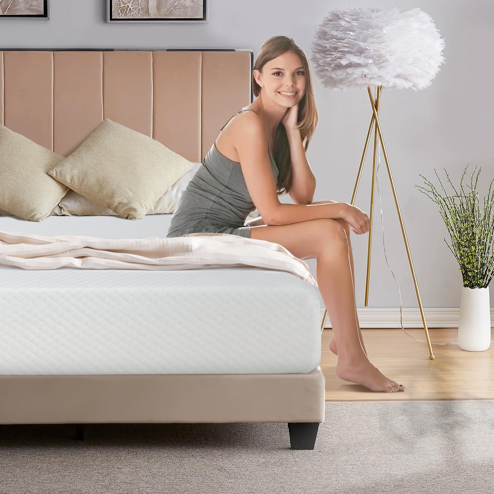 5/6/8/10/12-inch Gel Memory Foam King Size Mattresses in A Box King Size Lucid Mattress for Cool Sleep & Pressure Relief King Size Mattresses Medium Firm Mattress,CertiPUR-US 80×76×10，White