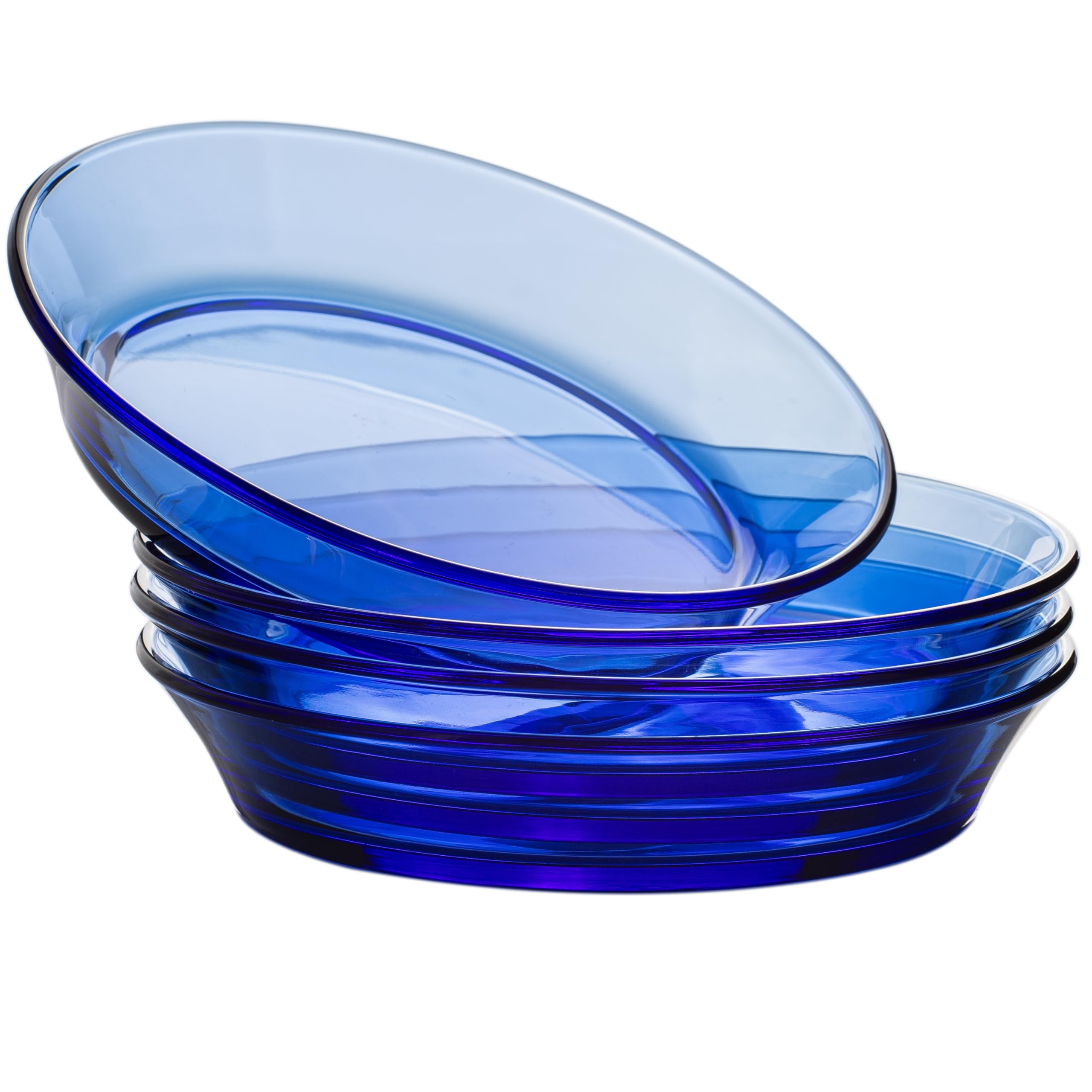 STPGoods Glass Dinner Plates - Set of 4, Blue Cobalt Transparent Glass Eating Plates, Circular Glass Dinnerware for Salad, Bread, Dinner (7.8-Inch Salad Plate Set, Set of 4)