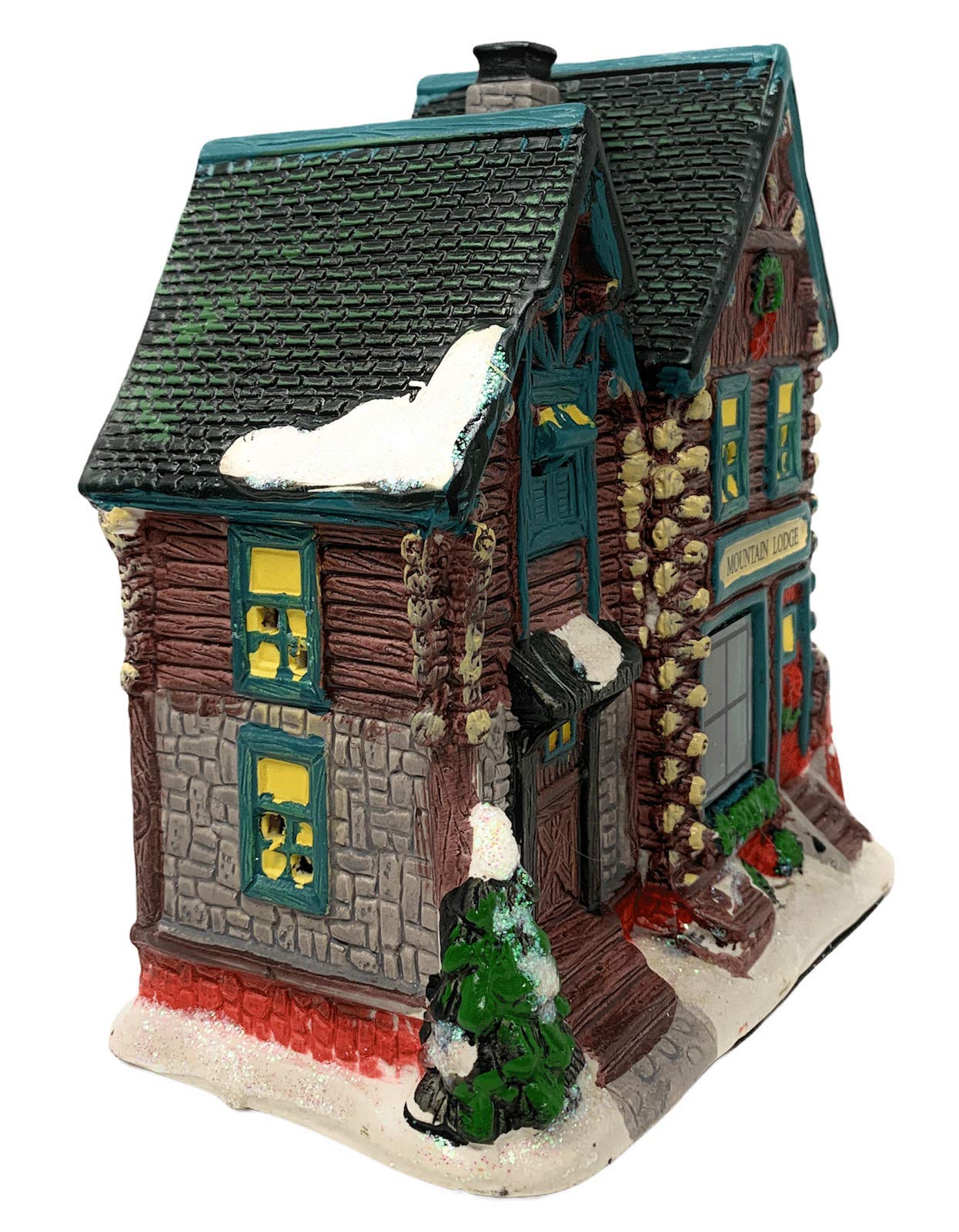Nt Home Porcelain Christmas Holiday Village Lighted Mountain Lodge