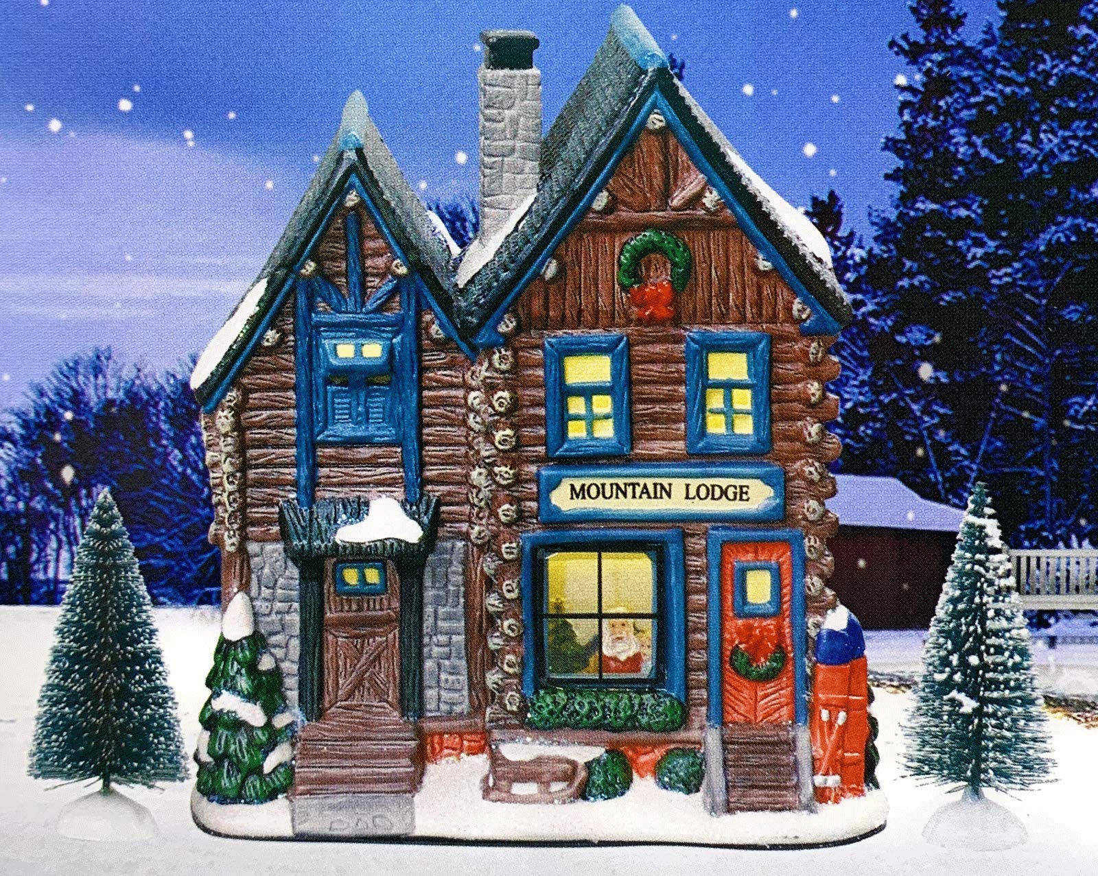 Nt Home Porcelain Christmas Holiday Village Lighted Mountain Lodge