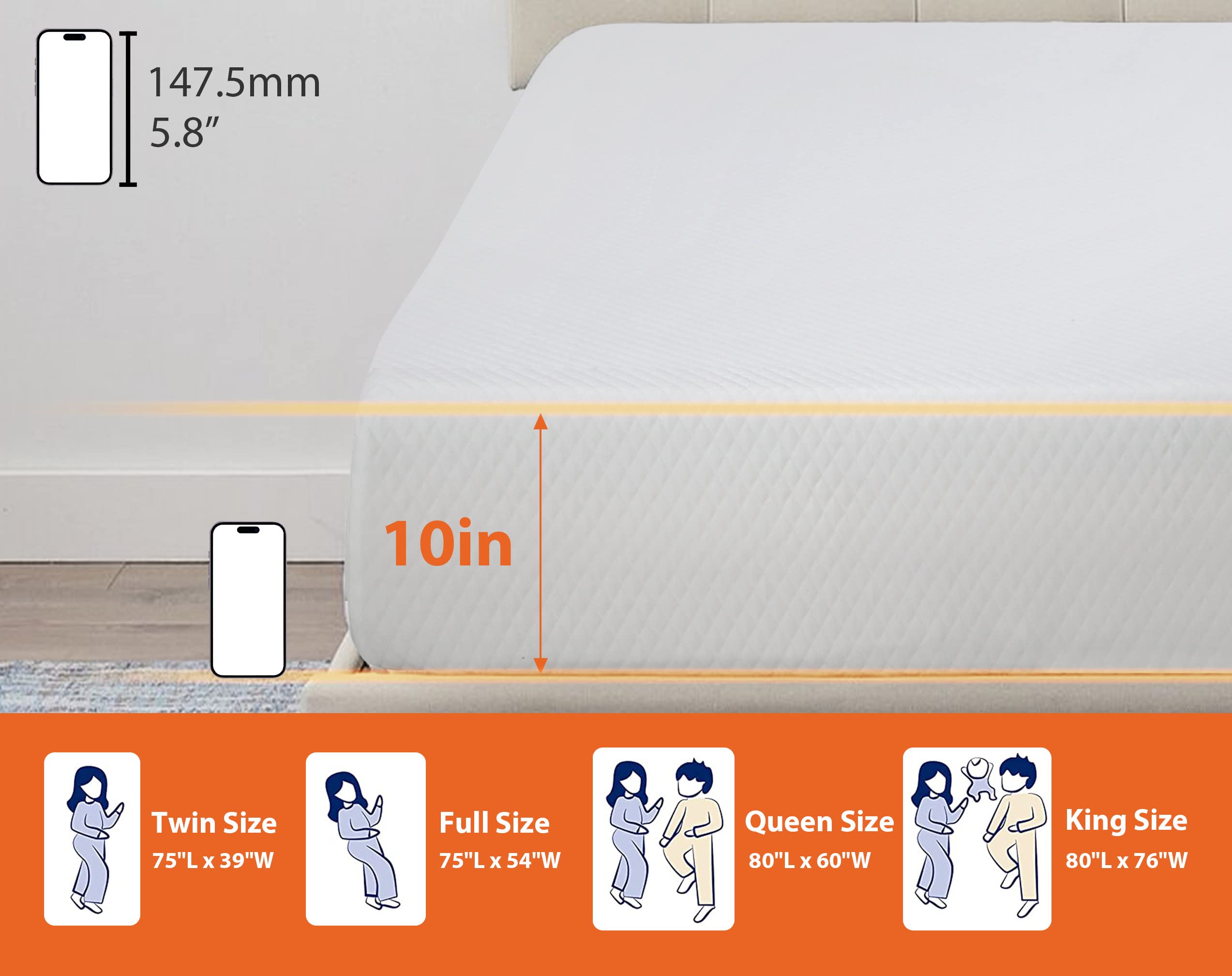 MKDLUFEI 10 Inch Gel King Size Mattress Medium Firm Memory Foam Mattress CertiPUR-US Certified King Mattress for Cool Sleep & Pressure Relief,Bed in a Box