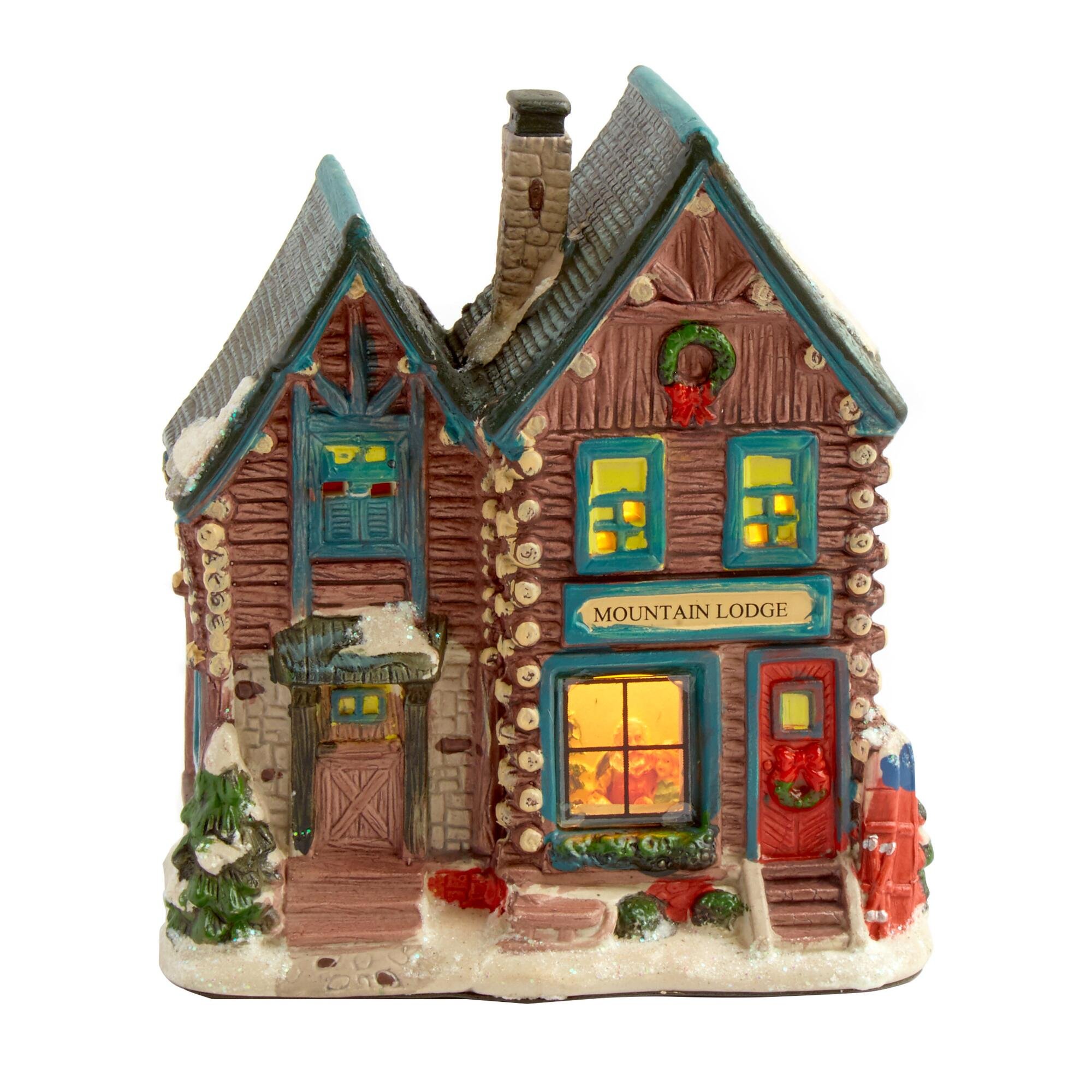 Nt Home Porcelain Christmas Holiday Village Lighted Mountain Lodge